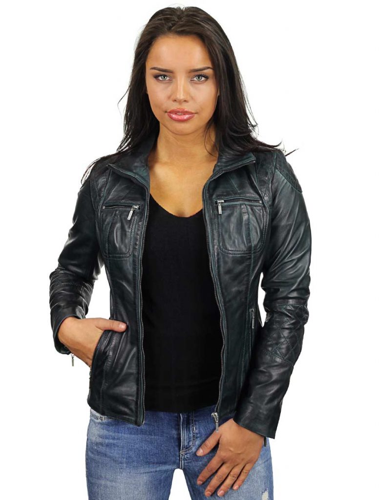 Leren dames jasje blauw Versano 340, leren jassen dames