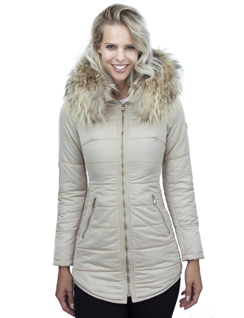 dames winterjas halflang beige jenny Versano, winterjassen dames pels