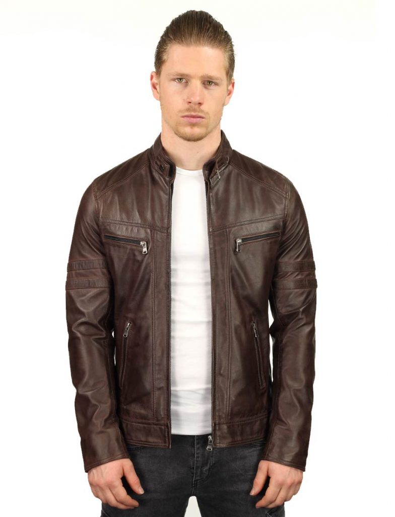 leren heren jas bruin TR43 Versano, bruine leren heren jas