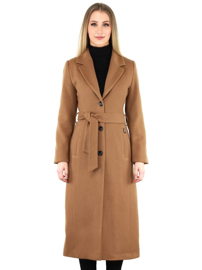 Lange dames mantel jas Versano Delfin camel