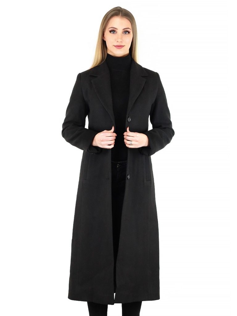 Dames wol jas lang Versano Delfin zwart